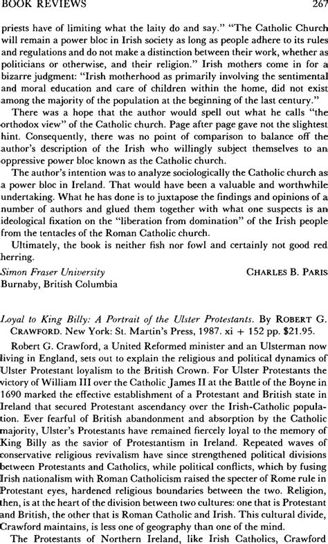 Loyal To King Billy A Portrait Of The Ulster Protestants By Robert G