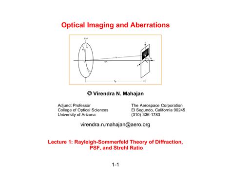 Rayleigh Sommerfeld Theory Of Diffraction Psf And Steel Ratio Opti 596c Docsity
