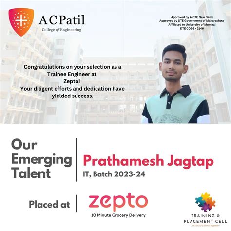 Congratulations Prathamesh Jagtap It For Getting Selected In Zepto