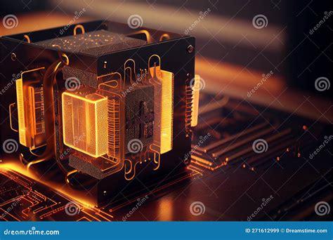 Luminous Processor On Circuit Board Abstract Technological Background