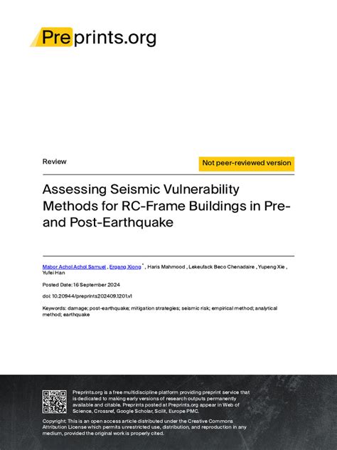Assessing Seismic Vulnerability Methods For Rc Fra Pdf Earthquakes Methodology