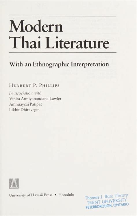Modern Thai Literature With An Ethnographic Interpretation Thai