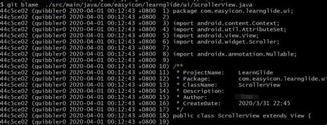 Git Blame：显示文件的每行提交记录信息 Git 安卓笔记本