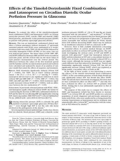 Pdf Effects Of The Timolol Dorzolamide Fixed Combination And Latanoprost On Circadian