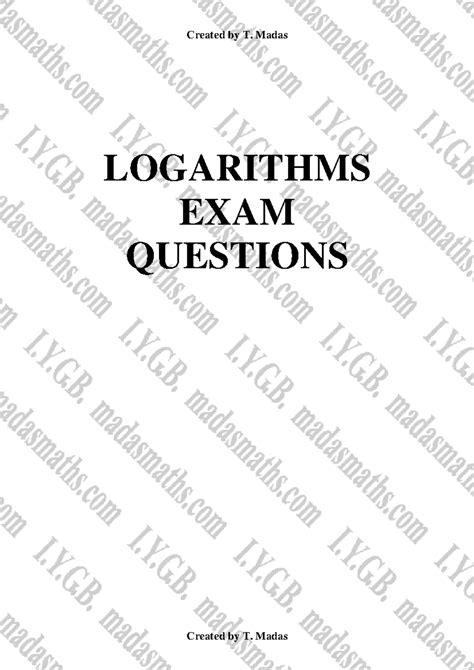 Logarithms Exam Questions Logarithms Exam Questions Question 1 Show Clearly That Log A 36