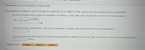 Solved This Exercise Uses The Population Growth Modelthe