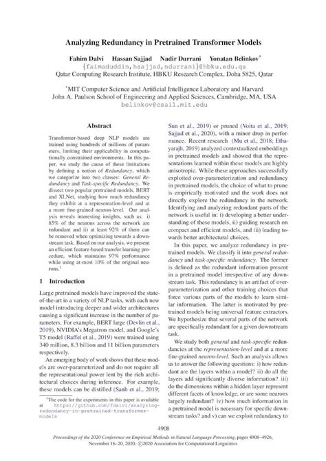 Pdf Analyzing Redundancy In Pretrained Transformer Modelstation Durrani Et Al2019liu Et Al