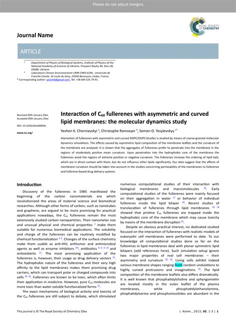 Pdf Interaction Of C60 Fullerenes With Asymmetric And Curved Lipid Membranes A Molecular