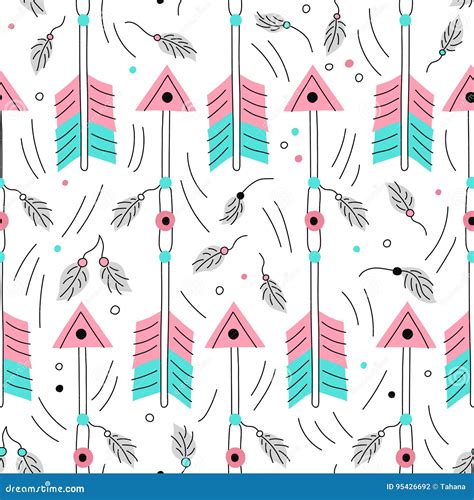 Vector Arrow Seamless Pattwern Cute Archery Elements Traditional Background Hand Drawn Native
