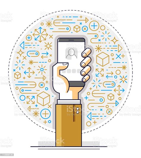 인터넷 통신 및 활동 사람이 손을 잡고 응용 프로그램 글로벌 네트워크 현대 통신 메신저 또는 소셜 미디어 개념 벡터 디자인을 사용 하 여 손 가리키기에 대한 스톡 벡터 아트