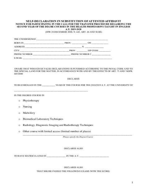 Fillable Online Self Declaration In Substitution Of Attested Fax