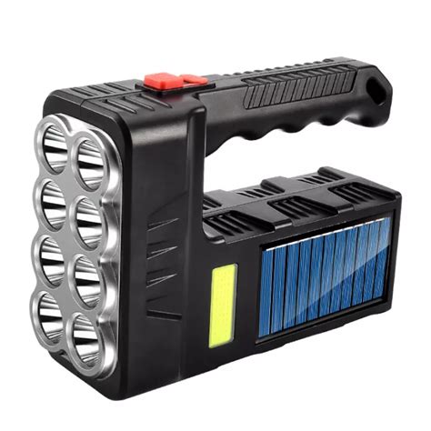 Super Power Rechargeable Waterproof Lithium Battery LED Solar Flashlight Emergency Light