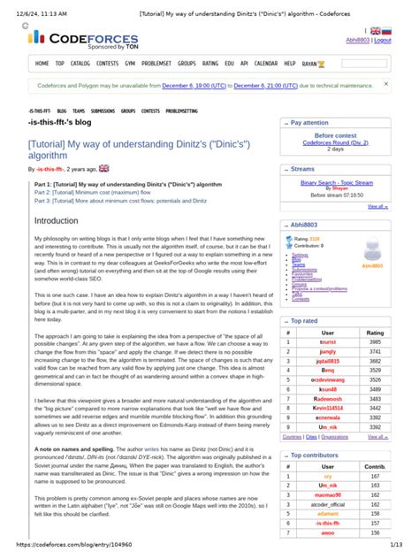 Tutorial My Way Of Understanding Dinitzs Dinics Algorithm Codeforces Pdf