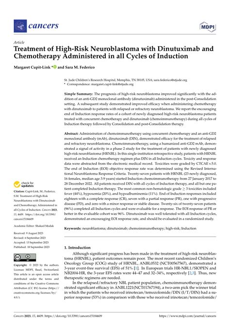 Pdf Treatment Of High Risk Neuroblastoma With Dinutuximab And Chemotherapy Administered In All