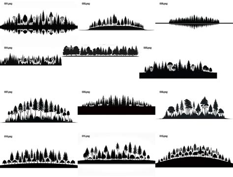 12 Silhouette Tree Line SVG PNG Files Bundle Perfect For Laser Engraving Cricut CNC