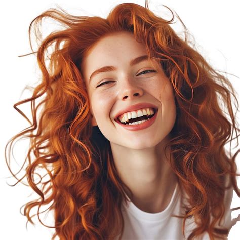 Premium PSD Portrait Of Redhead Girl With Curly Hair Smiling Looking At Camera