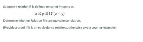 Solved Suppose A Relation R Is Defined On Set Of Integers Chegg Com
