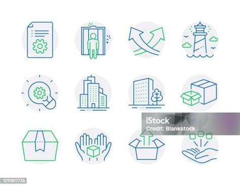산업용 아이콘 집합입니다 등대 건물 기술 문서 표지판으로 아이콘이 포함되어 있습니다 벡터 건축에 대한 스톡 벡터 아트 및 기타 이미지 Istock