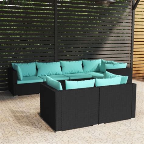 Vidaxl 7 Piece Patio Lounge Set With Cushions Black Poly Rattan 276