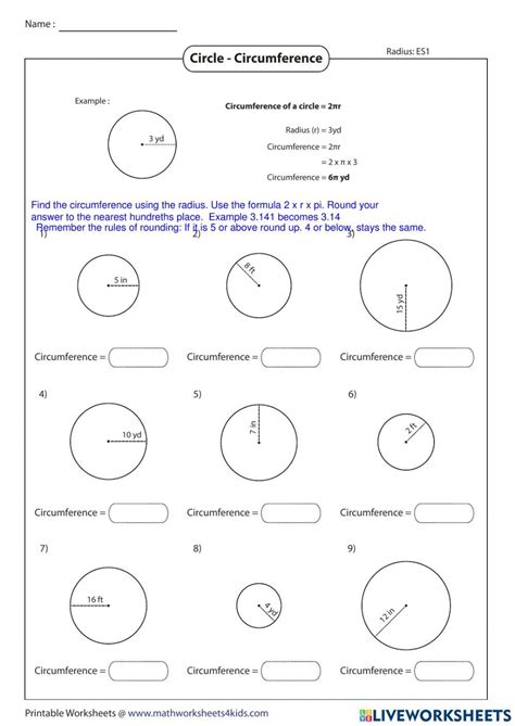 Calculating Circumference Using Radius Online Exercise For Live Worksheets