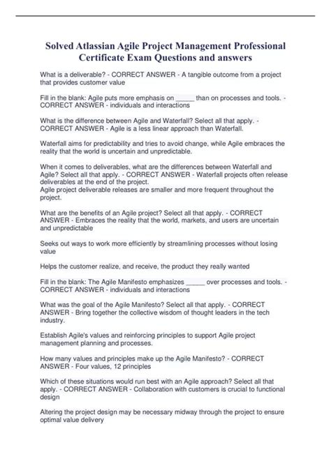 Solved Atlassian Agile Project Management Professional Certificate Exam Questions And Answers