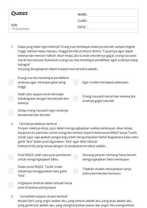 50 Lembar Kerja Penulisan Esai Untuk Kelas 1 Di Quizizz Gratis And Dapat Dicetak