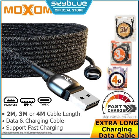 Original Moxom Long 2 4a 2m 3m 4m Meter I Usb Fast Charging Data Cable Panjang For Phone Micro
