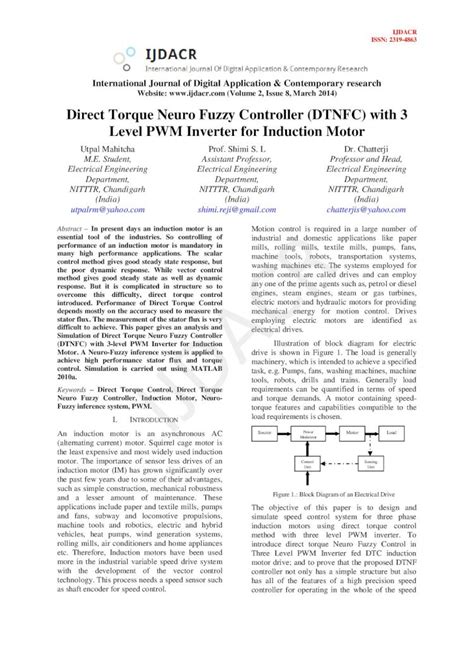 Pdf Level Pwm Inverter For Induction Motor · Neuro Fuzzy Controller Induction Motor Neuro