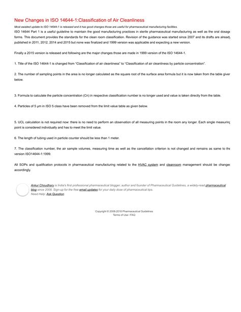 New Changes In ISO Classification Of Air Cleanliness Pharmaceutical Guidelines