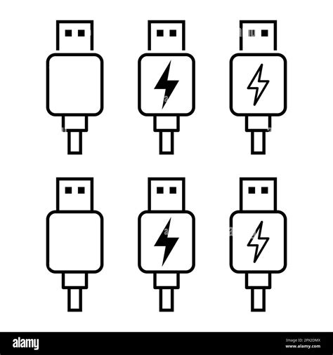 Set Of Usb Plug Cable Icon Technology Connect Device Sign Electronic Portable Symbol Vector