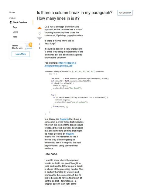 Javascript Is There A Column Break In My Paragraph How Many Lines In Is It Stack Overflow