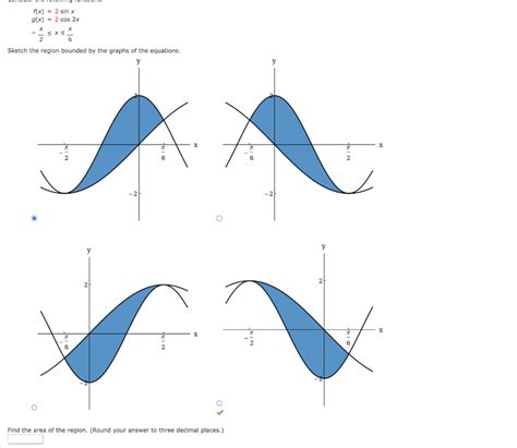 solved f x g x −2π 2sinx 2cos2x≤x≤6π sketch the region