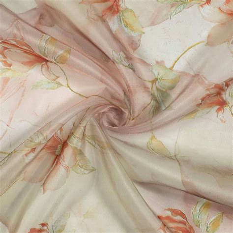 Orange And Cream Marble Pattern Digital Print Organza Satin Fabric