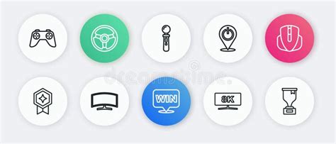 Set Line Medal Computer Mouse Game Rating With Medal Monitor Power Button Vr Controller