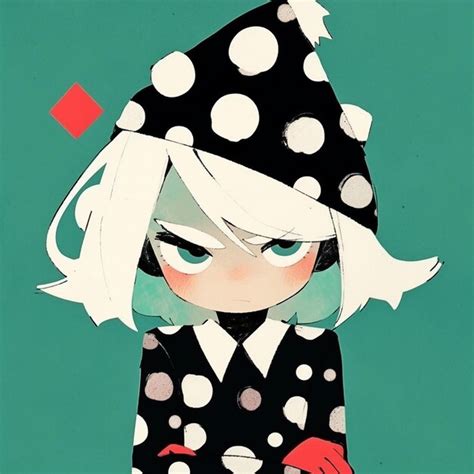 Anime Girl With White Hair And Black Polka Dot Dress And Red Gloves