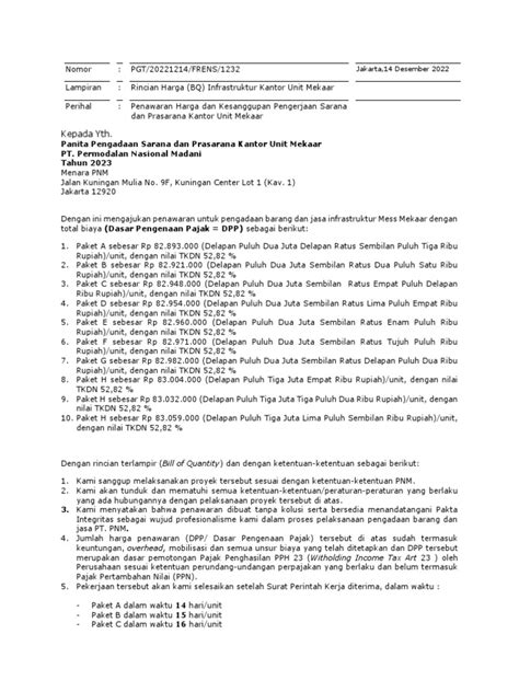 Lampiran 4 Rincian Harga Bq Infrastruktur Mekaar Pdf