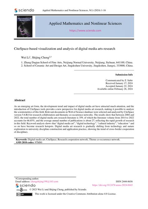 Pdf Citespace Based Visualization And Analysis Of Digital Media Arts Research