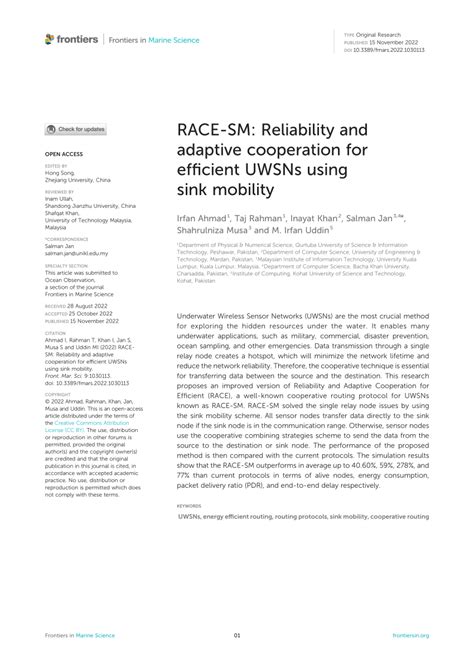 Pdf Race Sm Reliability And Adaptive Cooperation For Efficient Uwsns Using Sink Mobility