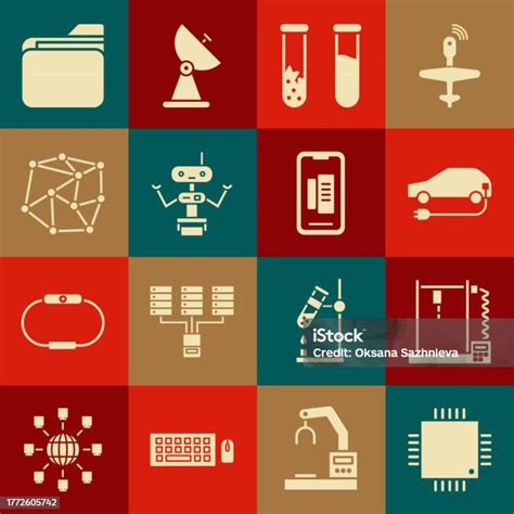 Set Processor With Microcircuits Cpu 3d Printer Electric Car Test Tube