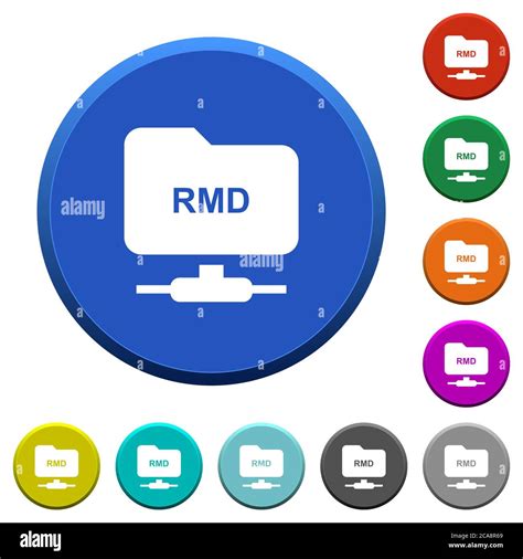 Ftp Remove Directory Round Color Beveled Buttons With Smooth Surfaces And Flat White Icons Stock