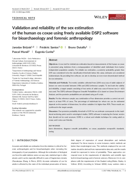 Pdf Validation And Reliability Of The Sex Estimation Of The Human Os