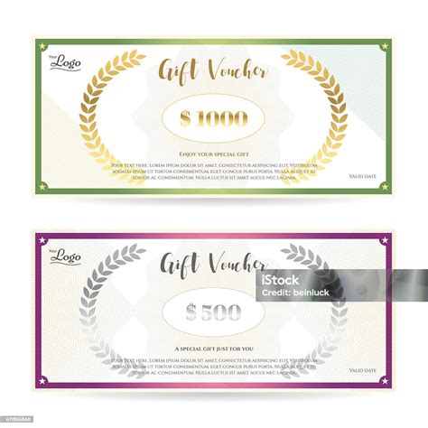 기요체 패턴의 우아한 기프트 바우처 또는 기프트 카드 템플릿 기업 재무와 산업에 대한 스톡 벡터 아트 및 기타 이미지 기업 재무와 산업 길로쉐 녹색 Istock
