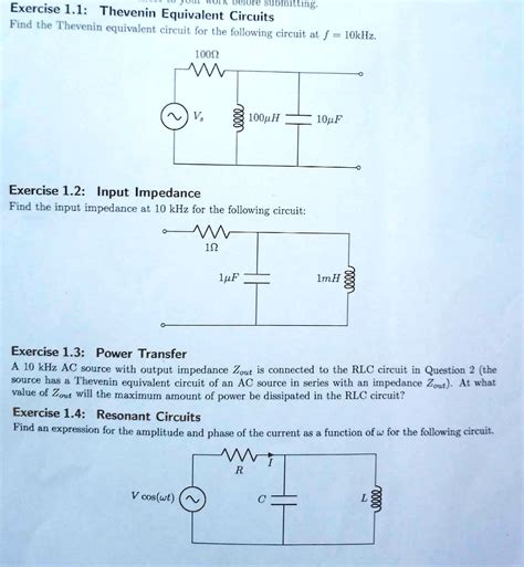 Exercise 11 Thevenin Equivalent Circuits Find The Thevenin Equivalent Circuit For The Following