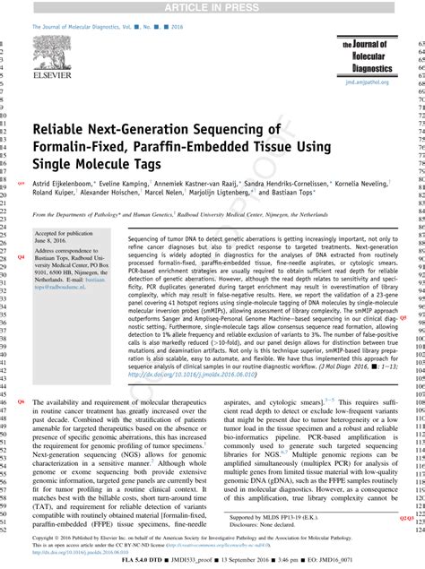 Pdf Reliable Next Generation Sequencing Of Formalin Fixed Paraffin Embedded Tissue Using
