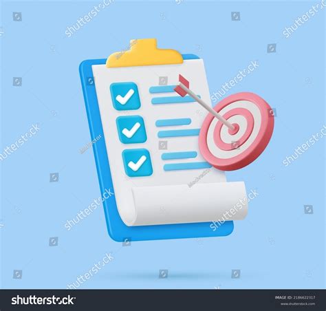 3d Clipboard Checklist Symbol Assignment Target Stock Vector Royalty