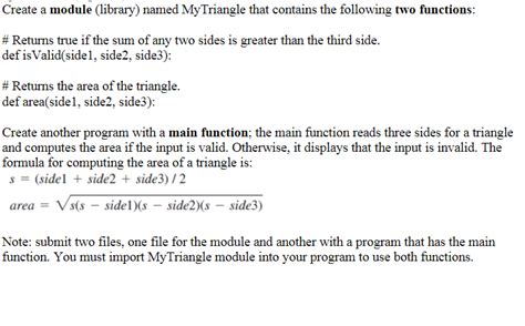 Solved Create A Module Library Named Mytriangle That