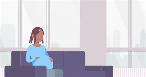 행복 한 임신 아프리카계 미국인 여자 그녀의 범프 임신과 어머니 개념 현대 가정 거실 인테리어 평면 세로 수평을 들고 소파 소녀에 앉아 여자에 대한 스톡 벡터 아트 및 기타