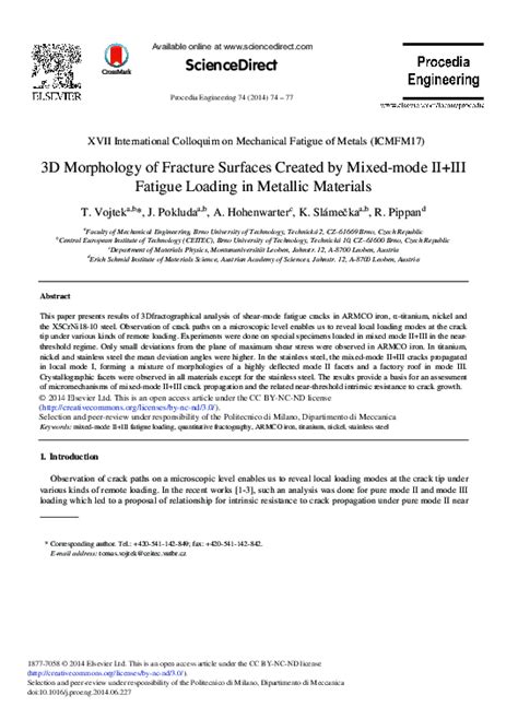 Pdf 3d Morphology Of Fracture Surfaces Created By Mixed Mode Ii Iii Fatigue Loading In