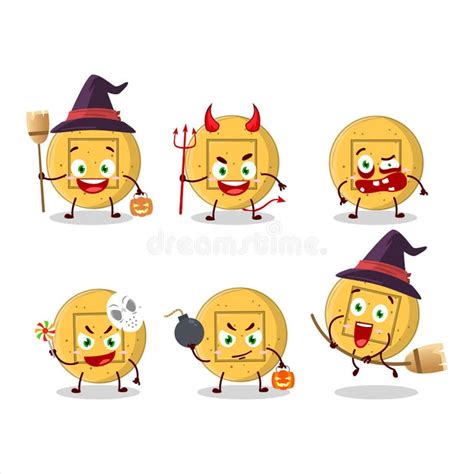 Halloween Expression Emoticons With Cartoon Character Of Dalgona Candy Square Stock Vector