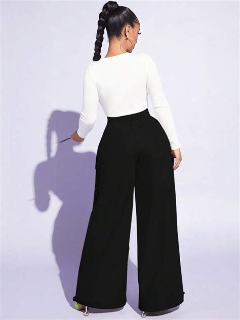 Shein Sxy Flap Pocket Side Wide Leg Pants Shein Usa